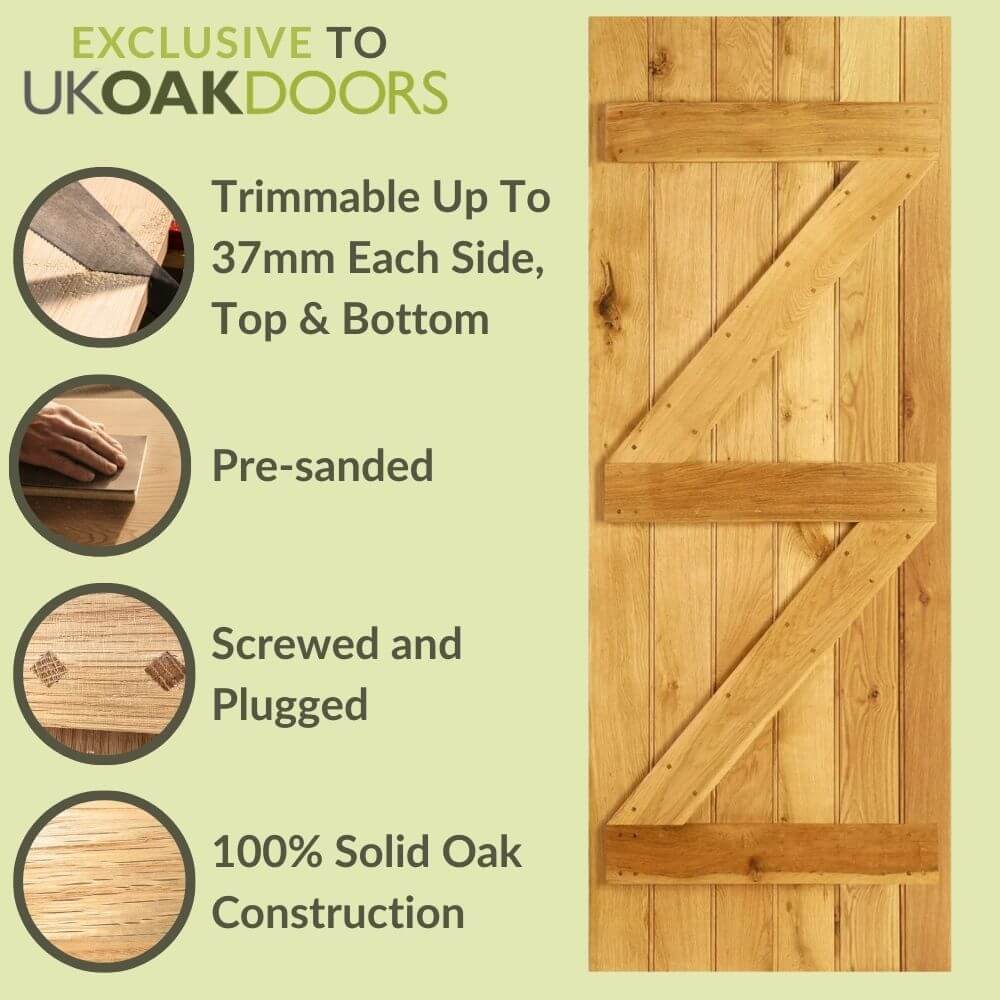 Solid Oak Ledge And Brace Single Sliding Door Kit | UK Oak Doors | UK ...